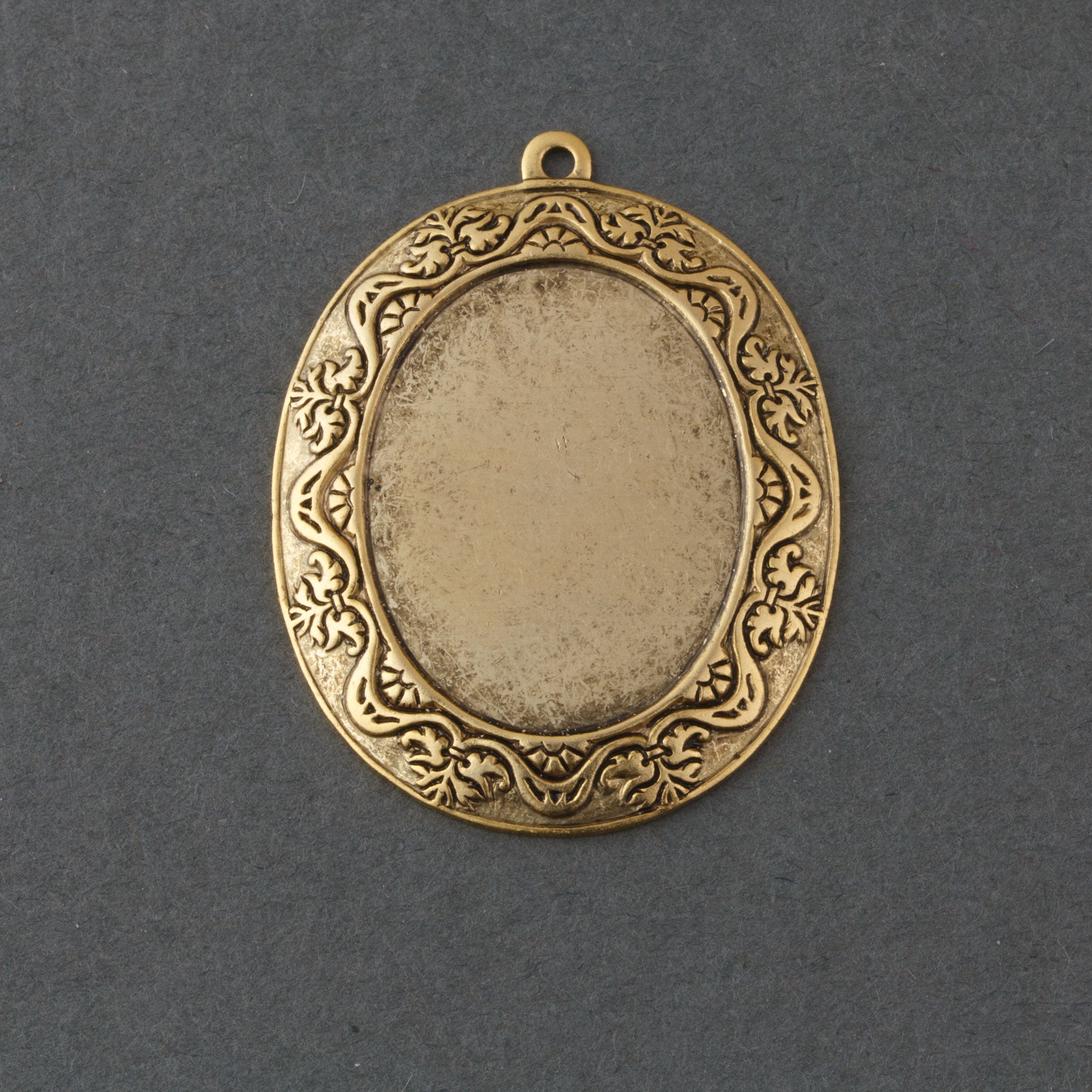 Ornate Victorian-Style 14k gold plated stamped brass oval frame pendan ...