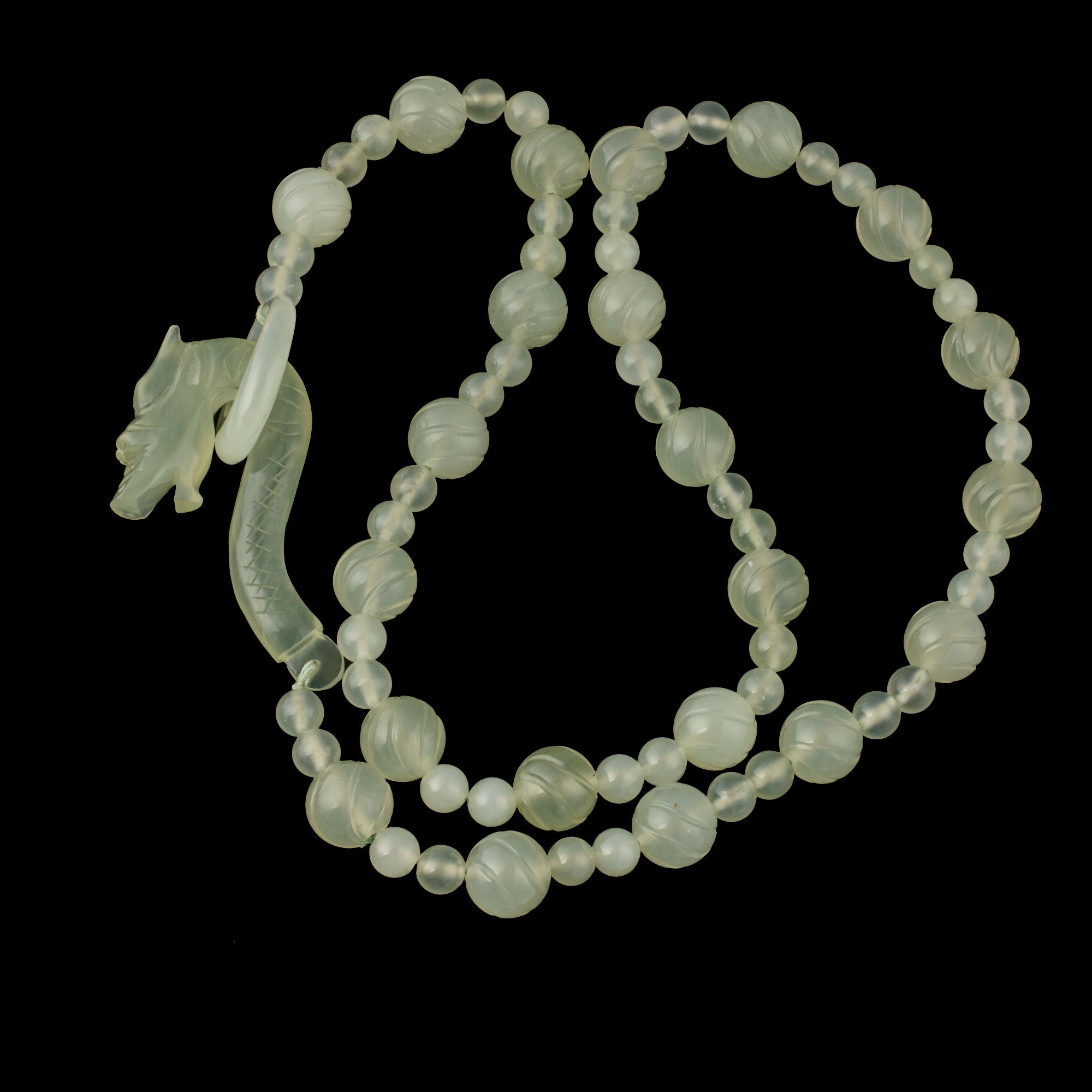 Hsiu Jade Serpentine carved Dragon clasp necklace. China. 1970s ...