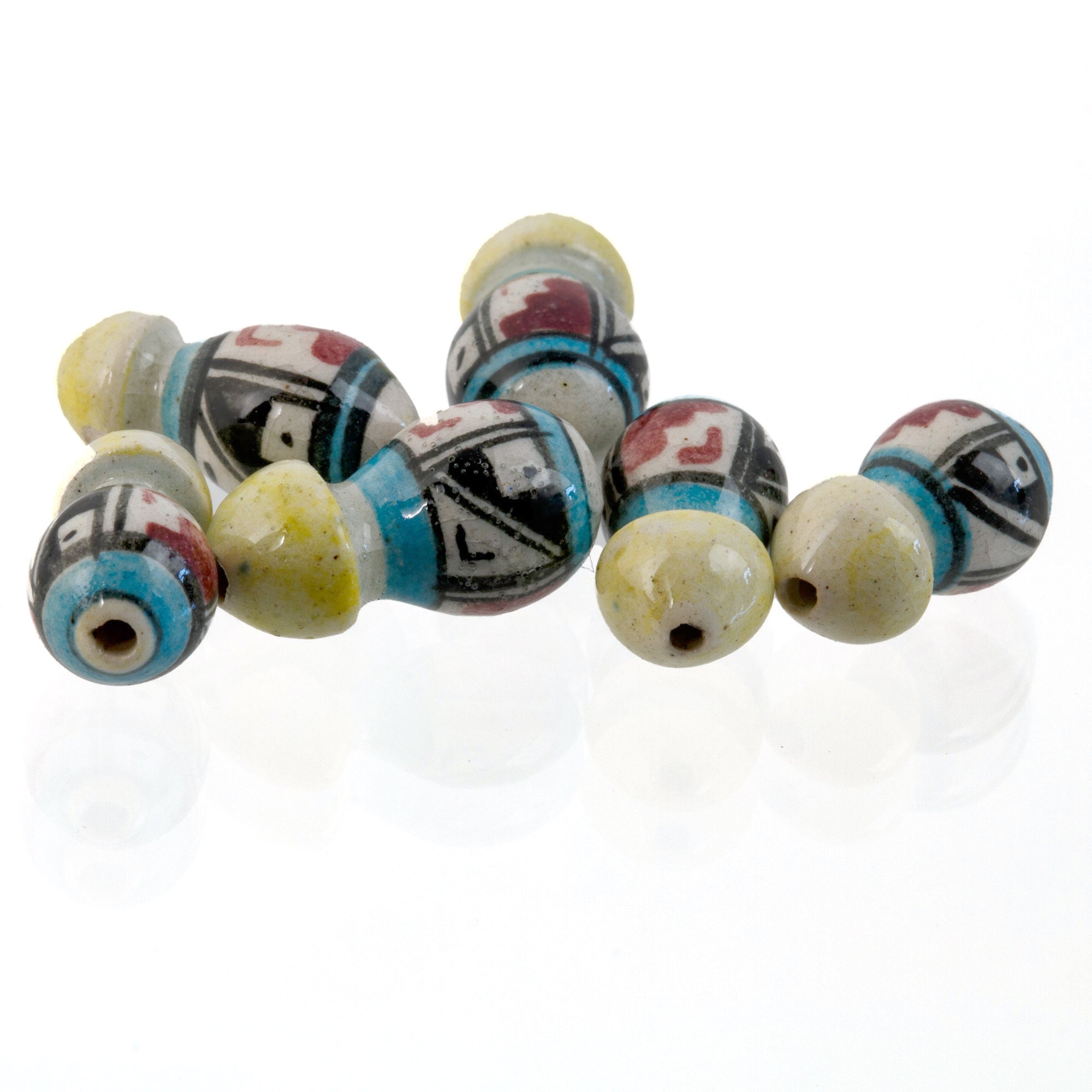 Hand-painted Peruvian ceramic beads. Vintage 1972. 16x8. Pkg. 6 ...