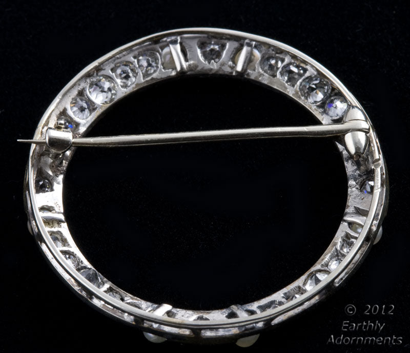 Platinum pearl and diamond art deco pin with diamonds – Earthly Adornments